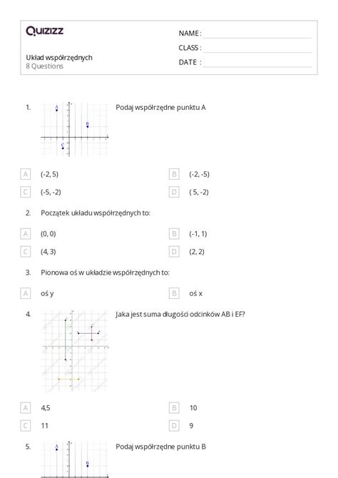 Ponad 50 Układy współrzędnych arkuszy w Quizizz Darmowe i do druku