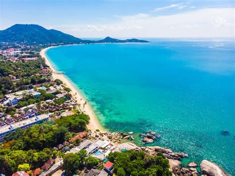 Free Photo Aerial View Of Beautiful Tropical Beach And Sea With Palm