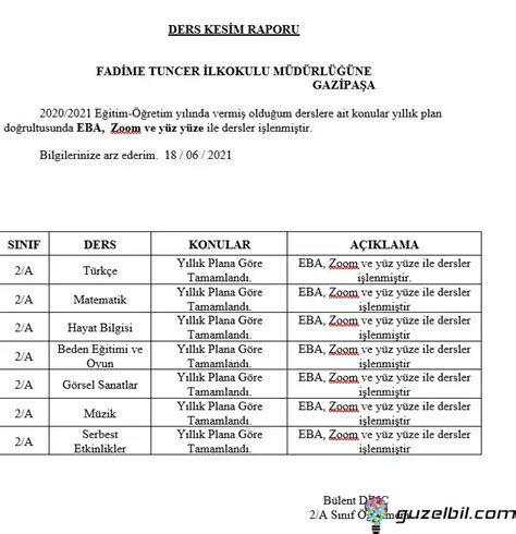 S N F Ders Kesim Raporu Guzelbil