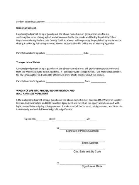 Fillable Online LIABILITY WAIVER RELEASE INDEMNIFICATION AND HOLD