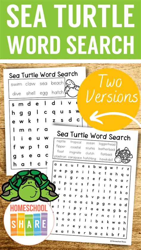Sea Turtle Word Search Free Homeschool Share
