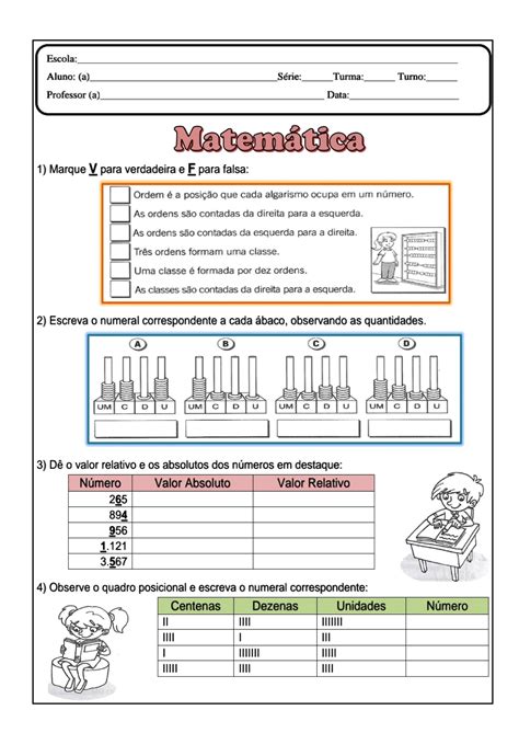 Matem Tica Ano Atividade De Matem Tica Para Trabalhar No Ano Do