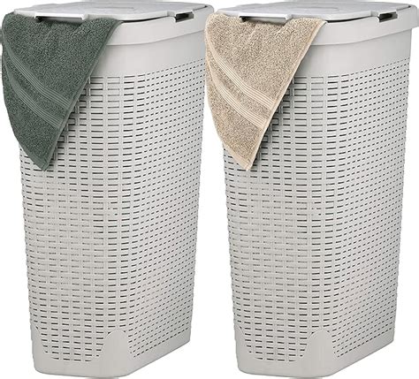 Superio Slim Laundry Hamper White 40 Liter 2 Pack Durable Plastic