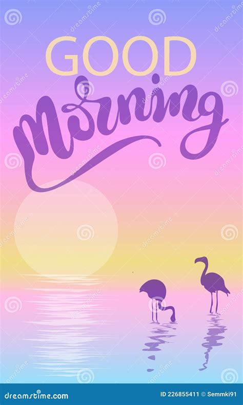 Colorful Vector Illustration Of A Flamingo On A Sunrise Background Good