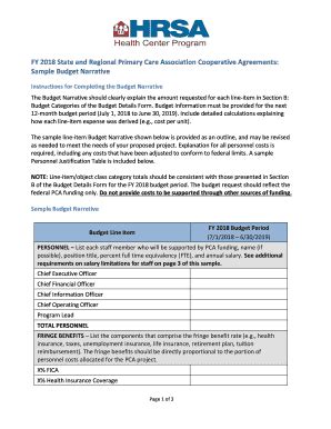 Fillable Online Bphc Hrsa Sample Budget Narrative Form Fax Email Print