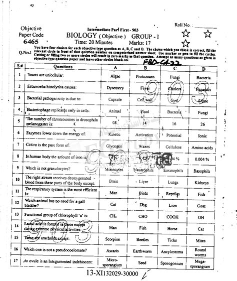 11th Class Biology Past Paper 2022 Faisalabad Board Group 1 Objective