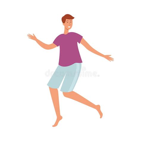 Baile Plano Del Hombre Joven Del Vector En El Partido De La Playa