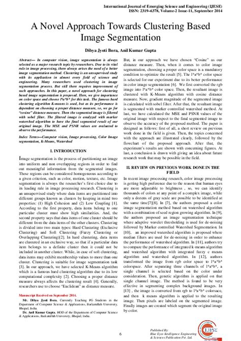 pdf a novel approach towards clustering based image segmentation dibya bora