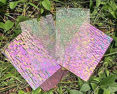 Lanyani 12 Sheets Iridescent Clear Textured Stained Glass Sheets For