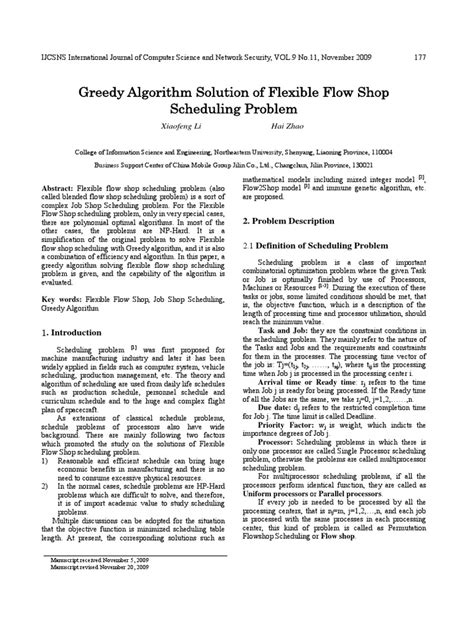greedy algorithm solution of flexible flow shop scheduling problem pdf scheduling computing