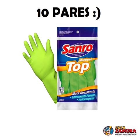 Luva Multiuso de Látex Sanro TOP Tamanho G 10 Pares VERDE
