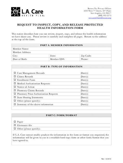 Fillable Online Request To Inspect Copy And Release Protected Health