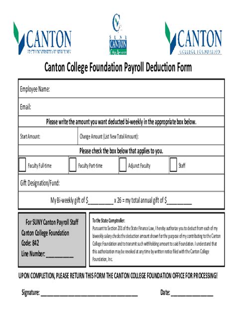 Fillable Online Canton College Foundation Payroll Deduction Form Fax