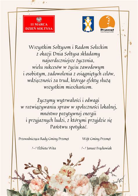 Życzenia z okazji Dnia Sołtysa Gmina Przemęt