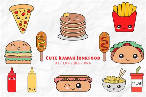 Cute Kawaii Junk Food Vector Illustration