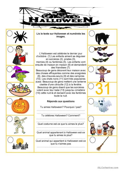Halloween compréhension générale de Français FLE fiches pedagogiques