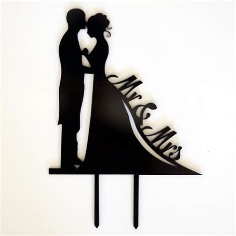Mr And Mrs Silhouette Black Wedding Cake Topper Laser Cut Bride And