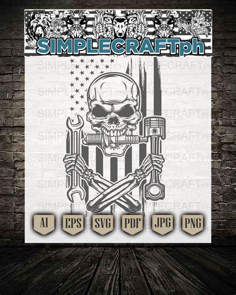 Mechanic Svg Skull Mechanic Svg Distressed Flag Svg Wrench Svg
