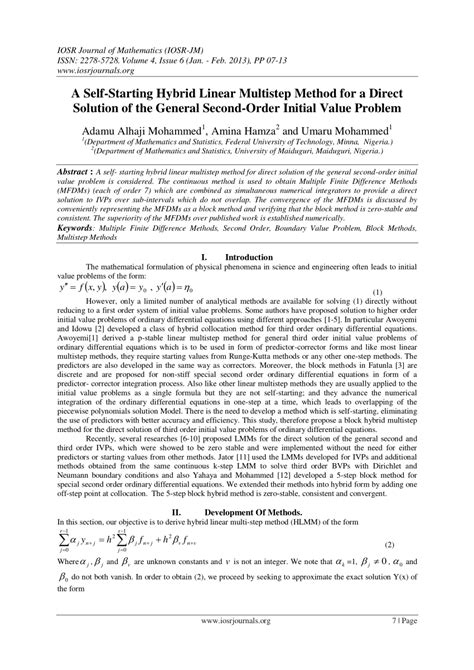 pdf a self starting hybrid linear multistep method for a direct solution of the general second