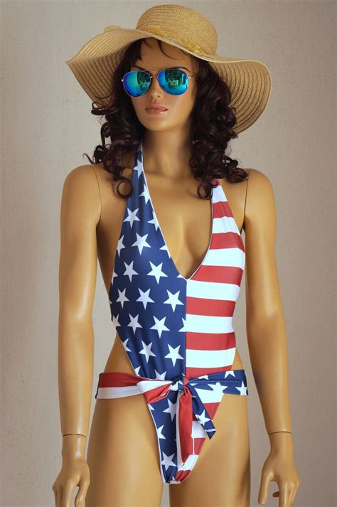 American Flag One Piece Swimsuit Usa Flag One Piece High Cut Etsy