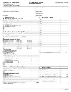 Fillable Online Hud A Settlement Statement Optional Form For