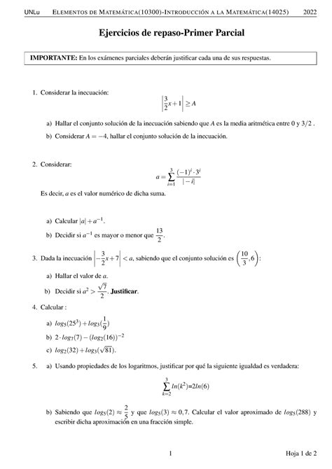 Ejercicios de repaso UNLu ELEMENTOS DEMATEMÁTICA 10300 INTRODUCCIÓN