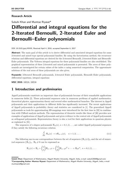 pdf differential and integral equations for the 2 iterated bernoulli 2 iterated euler and