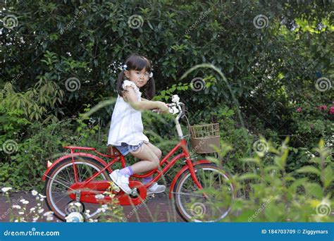 Japanese Girl Riding On The Bicycle Stock Image Image Of Female Smile 184703709