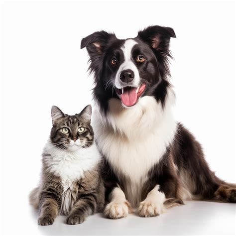 Un perro y un gato están sentados juntos Foto Premium