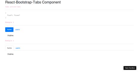 React Bootstrap Tabs Component Codesandbox