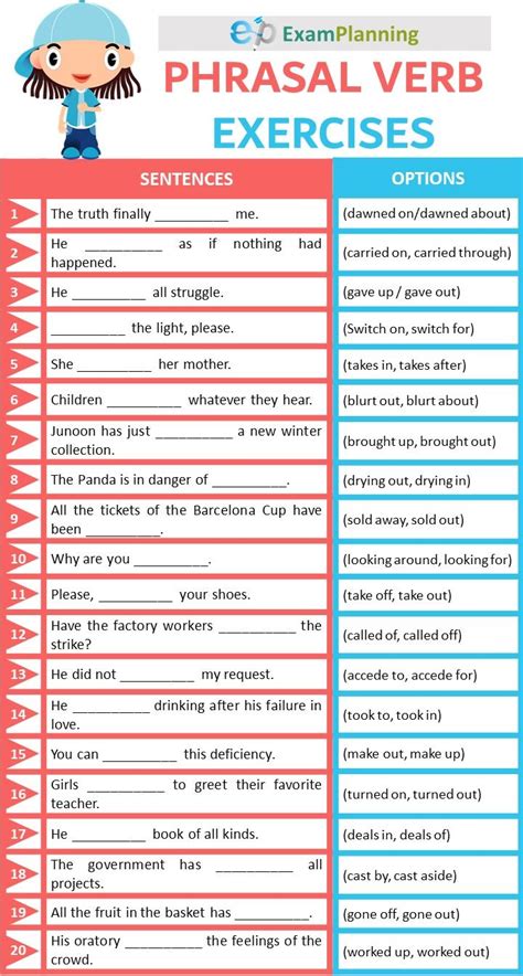 A Printable Phrasal Verbe Exercise Sheet With The Words In English And