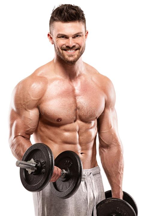 Individuo Muscular Del Culturista Que Hace Ejercicios Con Pesa De