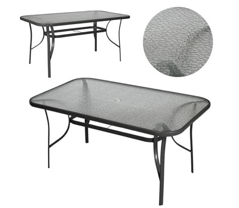 Stół Ogrodowy na Taras Patio 150 x 90 z Otworem na Parasol Szklany Blat