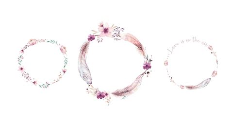 Bouquets De Couronnes Florales Boho Aquarelle Cadre Naturel Bohème