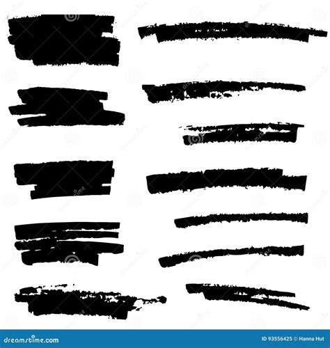 Set Of Black Paint Ink Brush Strokes Brushes Lines Stock Vector