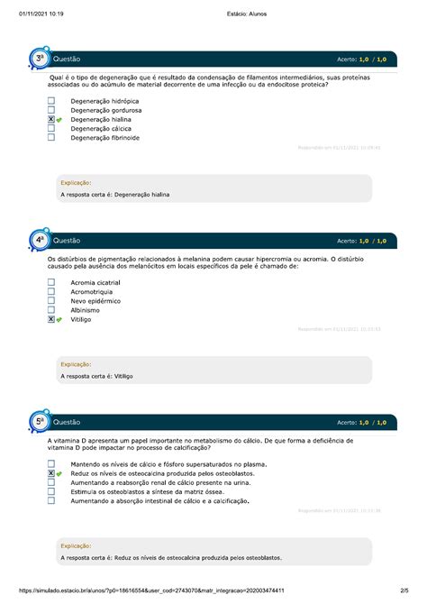 Simulado 2 Patologia Estácio Patologia I