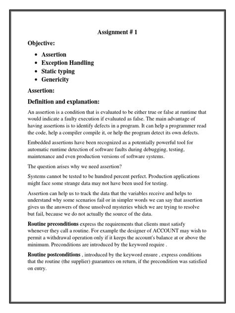 assertion exception handling static typing genericity assignment 1 objective download free