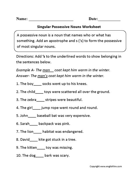 Possessive Case Of Noun Worksheet