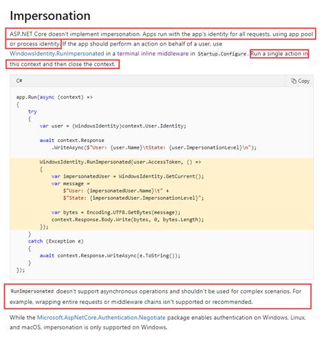 C Impersonation Middleware In An Asp Net Core Intranet App For