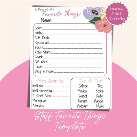 Staff Favorite Things Staff Appreciation Editable Teacher Favorites