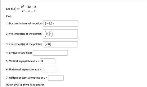 solved let f x x2−x−6x2−2x−8 find 1 domain in interval
