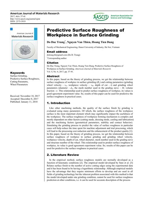 pdf predictive surface roughness of workpiece in surface grinding