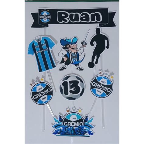 Topo de bolo personalizado tema Grêmio Aniversário festa em casa