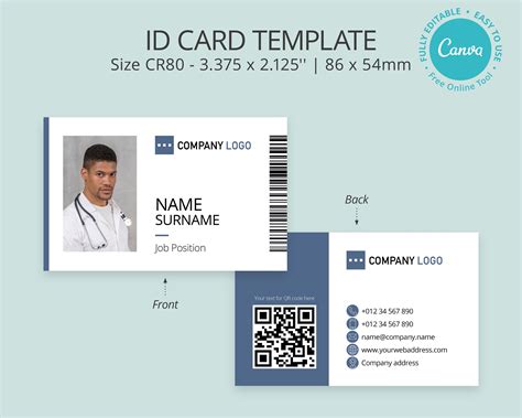 Editable Photo ID Card Template Printable ID Badge Canva Etsy Finland