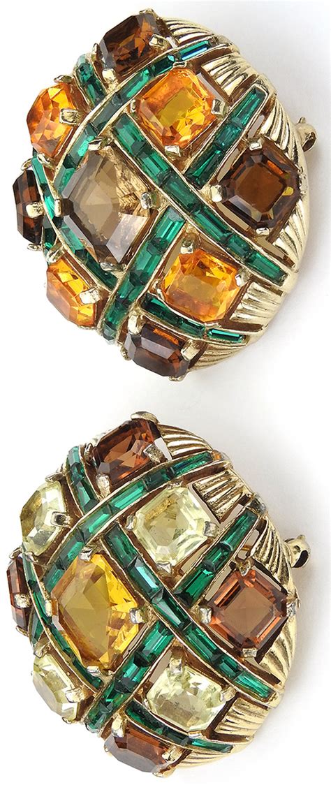 Mb Boucher Gold Jonquil Citrine Topaz And Emerald Baguettes Matched