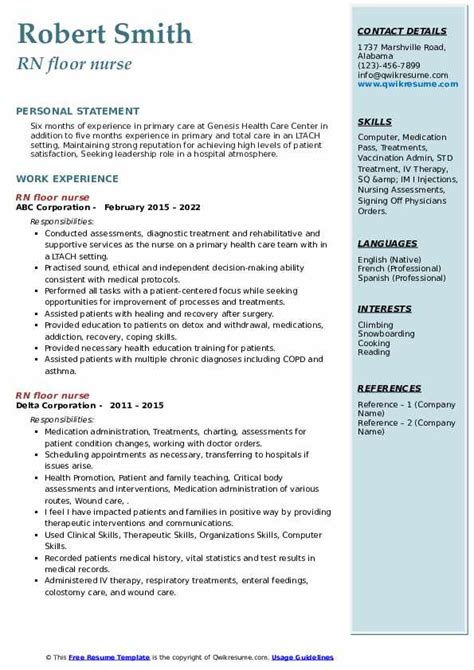 Rn Floor Nurse Resume Samples Qwikresume