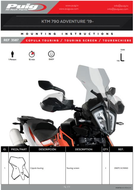 PUIG Touring Windscreen With Visor 2019 KTM 790 Adventure Light Smoke