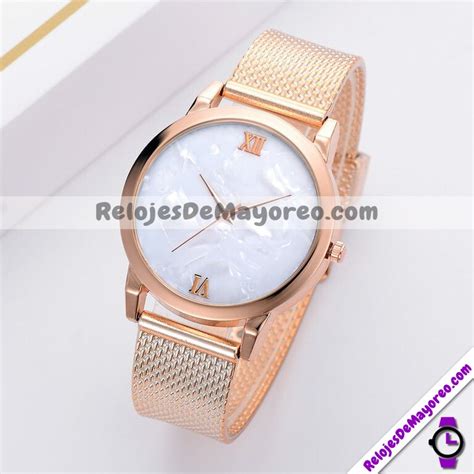 Reloj rosa números romanos mármol extensible plástico R2656 Relojes