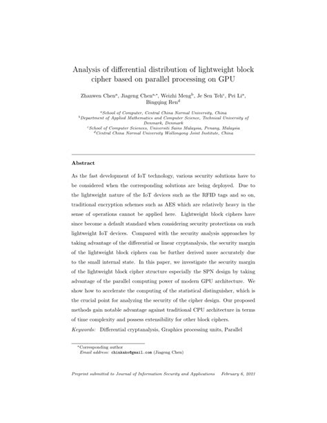 pdf analysis of differential distribution of lightweight block cipher based on parallel