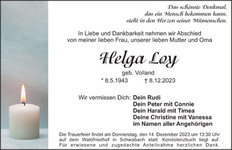 Traueranzeigen Von Helga Loy Trauer Nn De